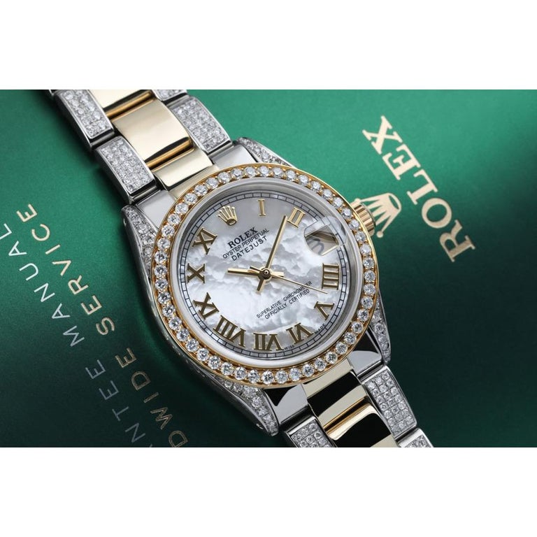 Rolex Pearl Roman 31mm Datejust Two Tone 18K Gold + SS + Side Diamonds ...