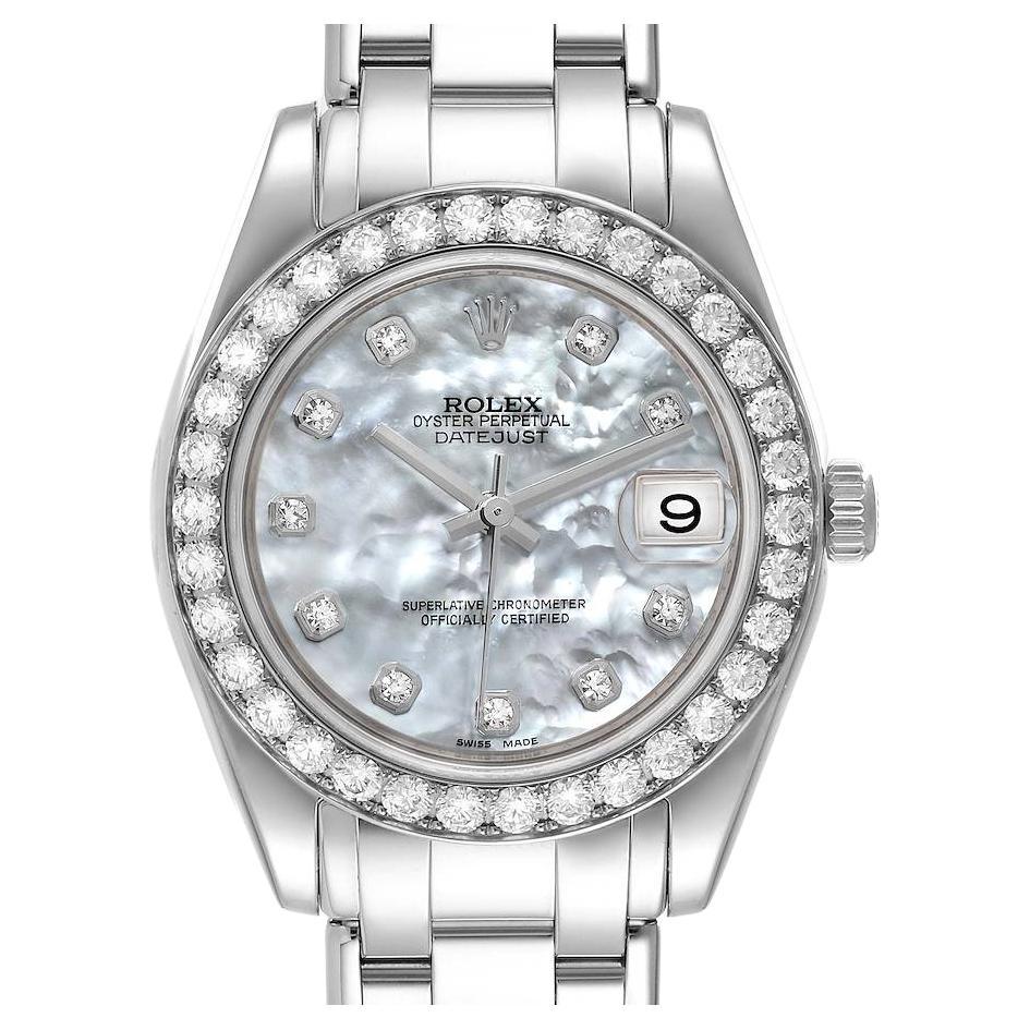 Rolex Lady's White Gold, Diamond, Sapphire Pearlmaster Watch at 1stDibs