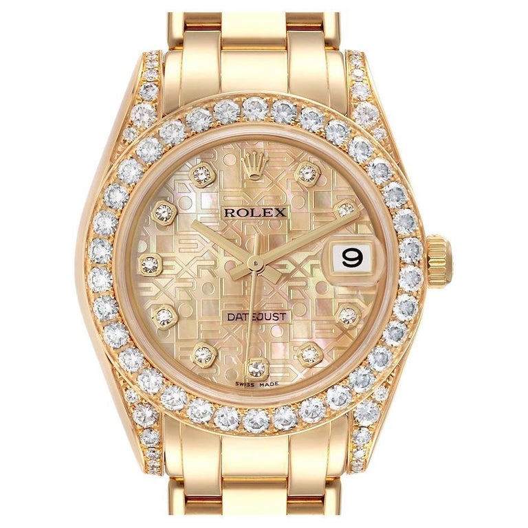 Rolex Pearlmaster 34mm Yellow Gold MOP Diamond Ladies Watch 81158 Box ...