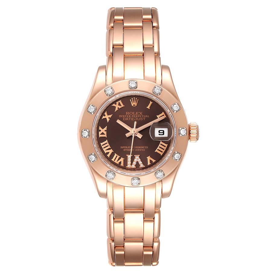 Rolex Pearlmaster Rose Gold Chocolate Dial Diamond Ladies Watch 80315 ...