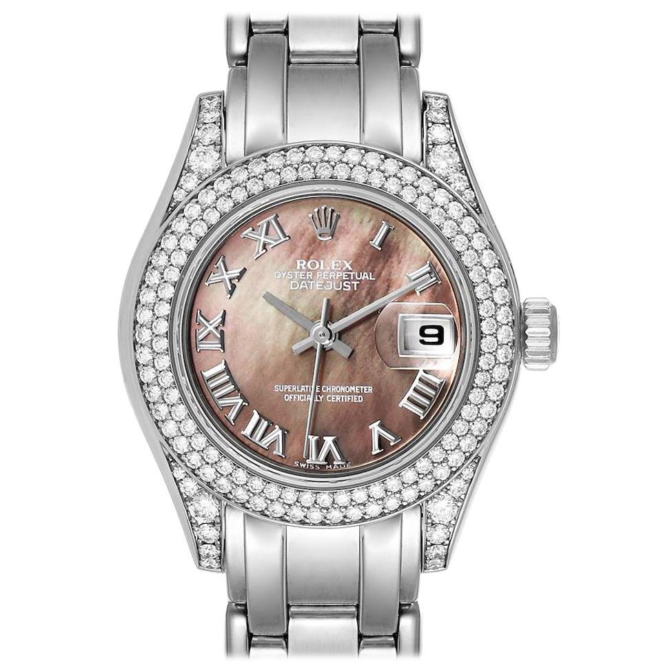 Rolex Lady's White Gold, Diamond, Sapphire Pearlmaster Watch at 1stDibs