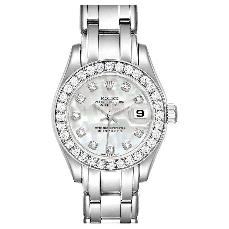 Rolex Pearlmaster White Gold MOP Diamond Ladies Watch 80299 For Sale at ...