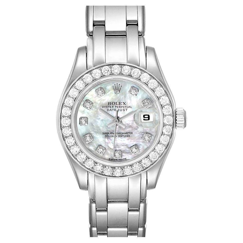 Rolex Lady's White Gold, Diamond, Sapphire Pearlmaster Watch at 1stDibs