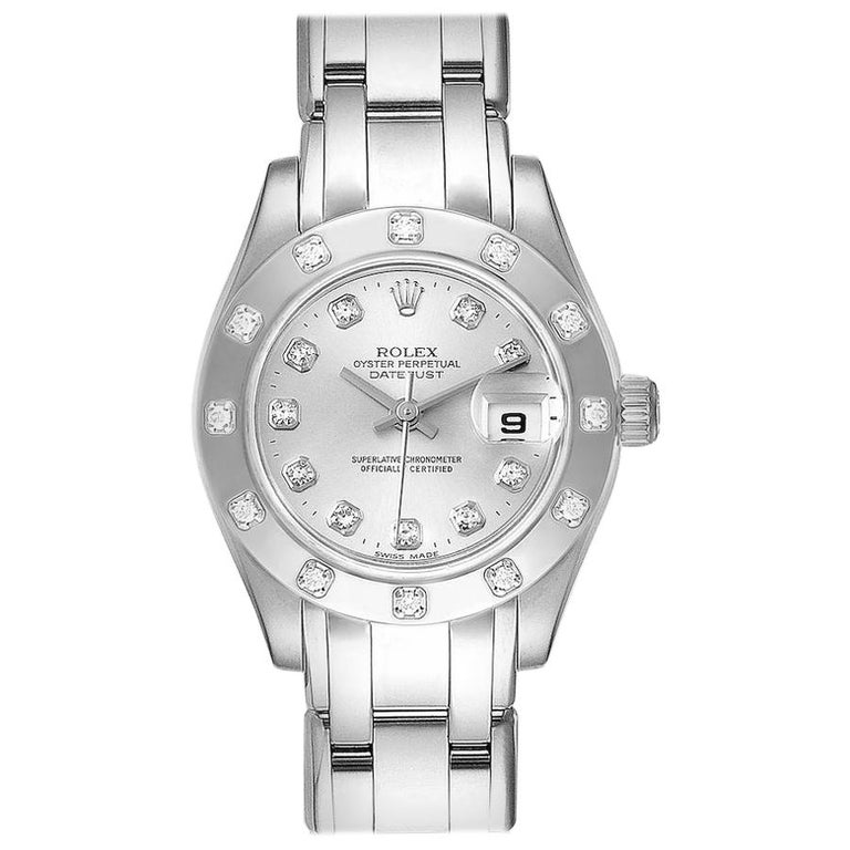 Rolex Pearlmaster White Gold Silver Dial Diamond Ladies Watch 80319 For ...