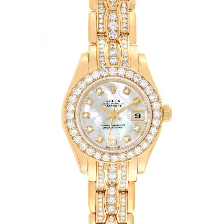 Rolex Pearlmaster Yellow Gold Triple Row Diamond Bracelet Watch 69298 ...