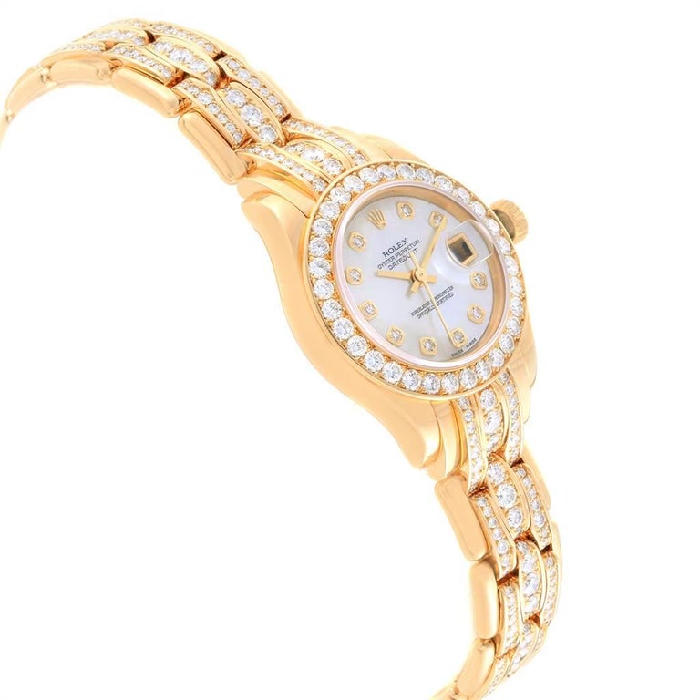 Rolex Pearlmaster Yellow Gold Triple Row Diamond Bracelet Watch 69298 ...