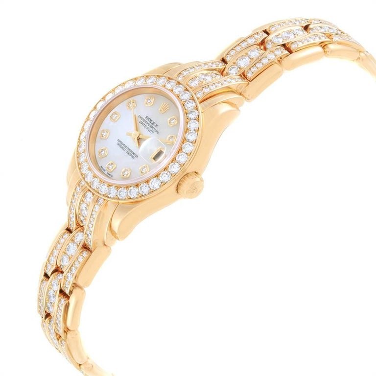 Rolex Pearlmaster Yellow Gold Triple Row Diamond Bracelet Watch 69298 ...