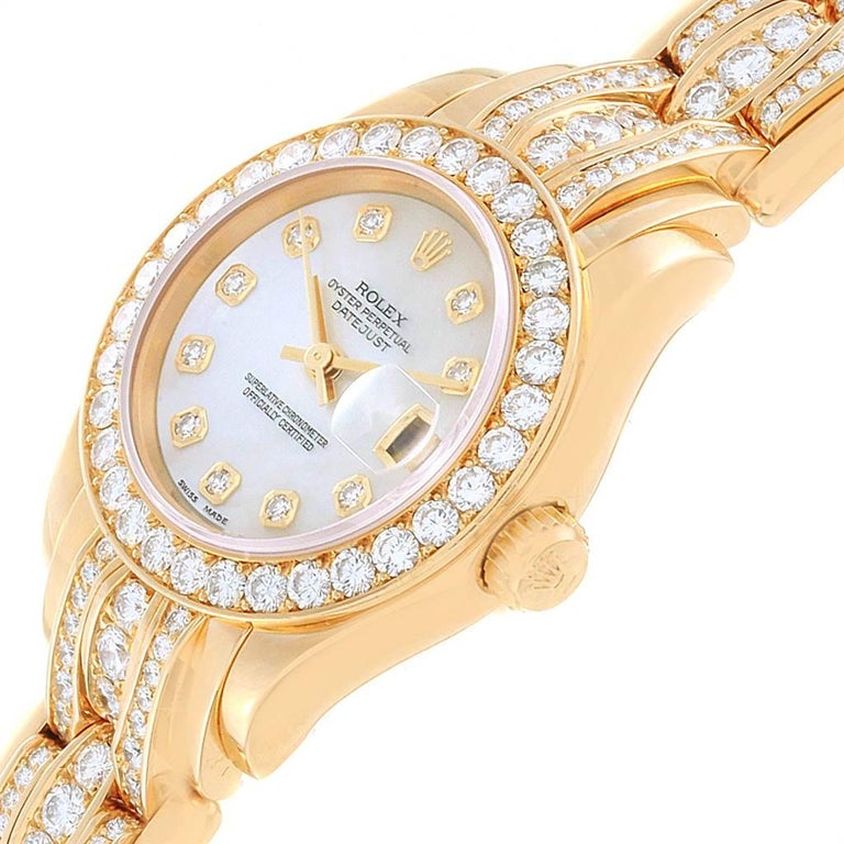 Rolex Pearlmaster Yellow Gold Triple Row Diamond Bracelet Watch 69298 ...