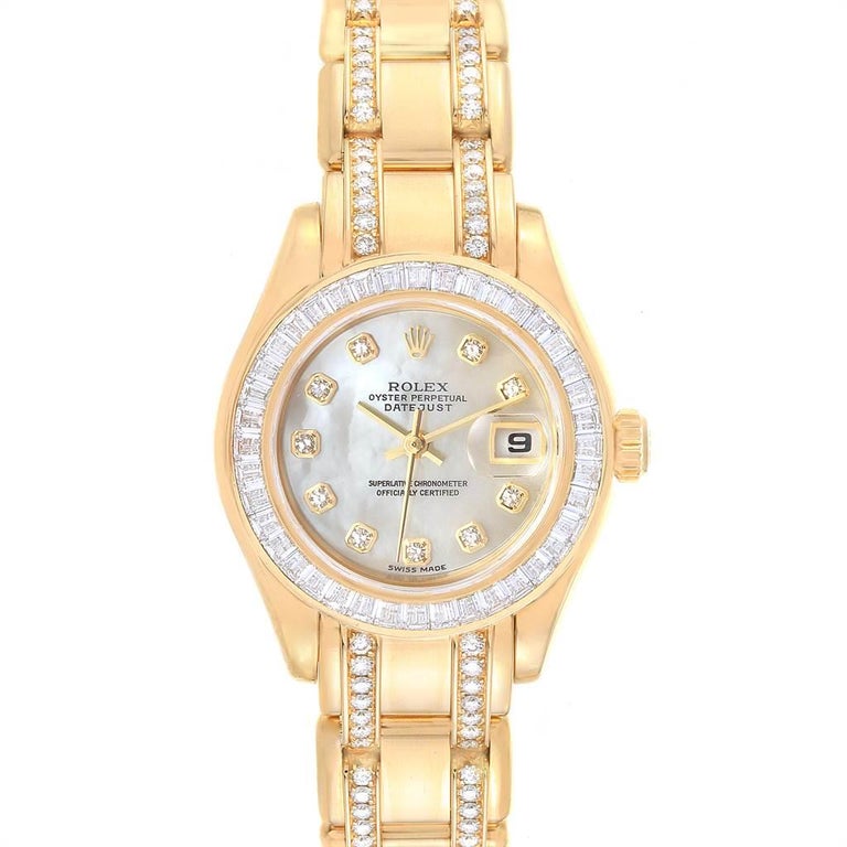 Rolex Pearlmaster Yellow Gold Two-Row Diamond Bracelet Ladies Watch ...