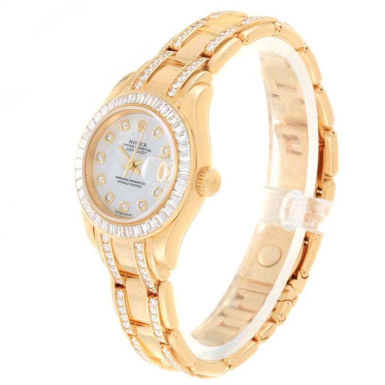 Rolex Pearlmaster Yellow Gold Two-Row Diamond Bracelet Ladies Watch ...