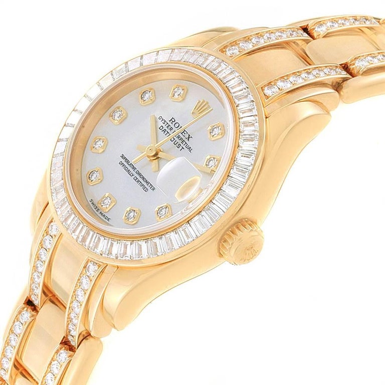 Rolex Pearlmaster Yellow Gold Two-Row Diamond Bracelet Ladies Watch ...