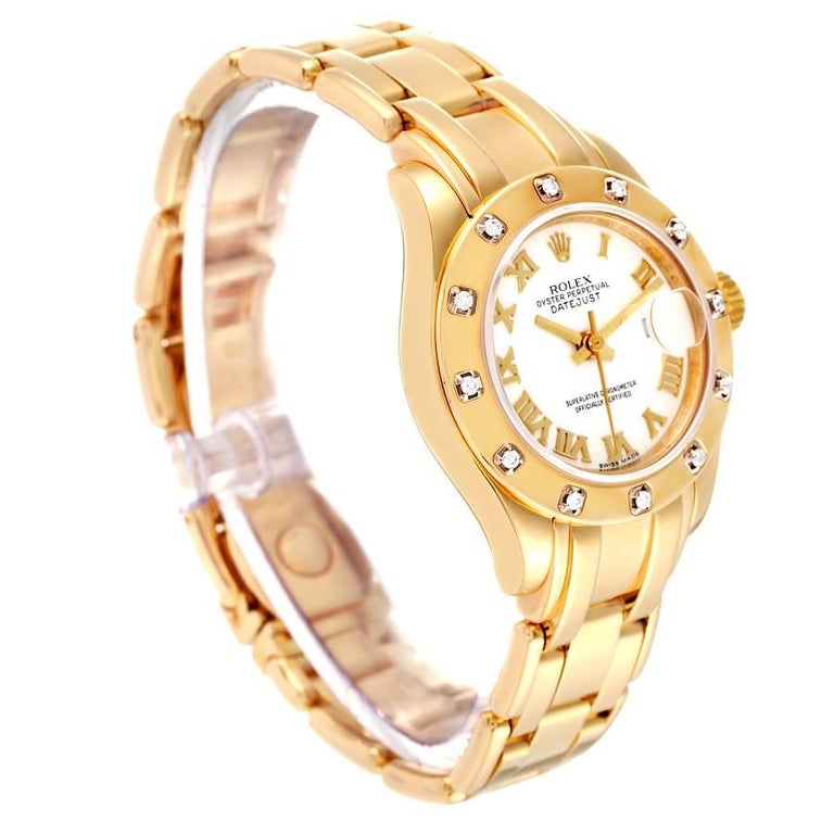 Rolex Pearlmaster Yellow Gold White Dial Diamond Ladies Watch 80318 Box ...
