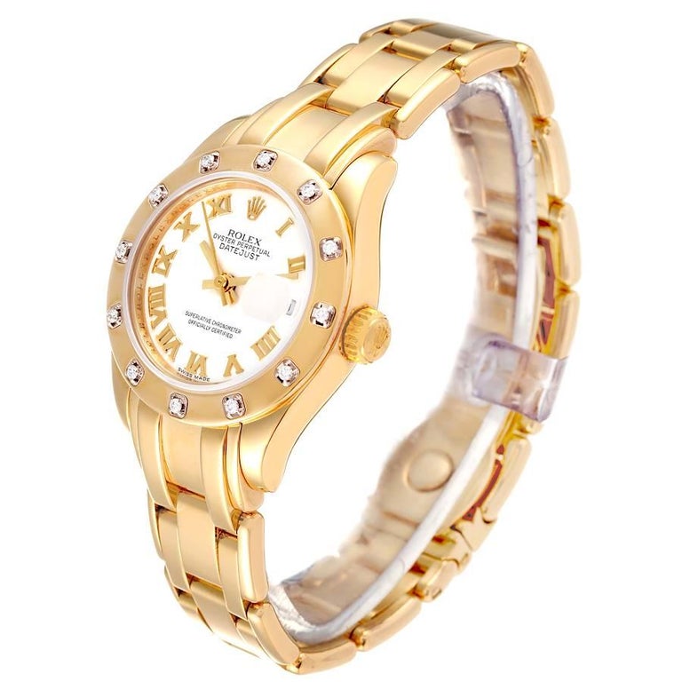 Rolex Pearlmaster Yellow Gold White Dial Diamond Ladies Watch 80318 Box ...