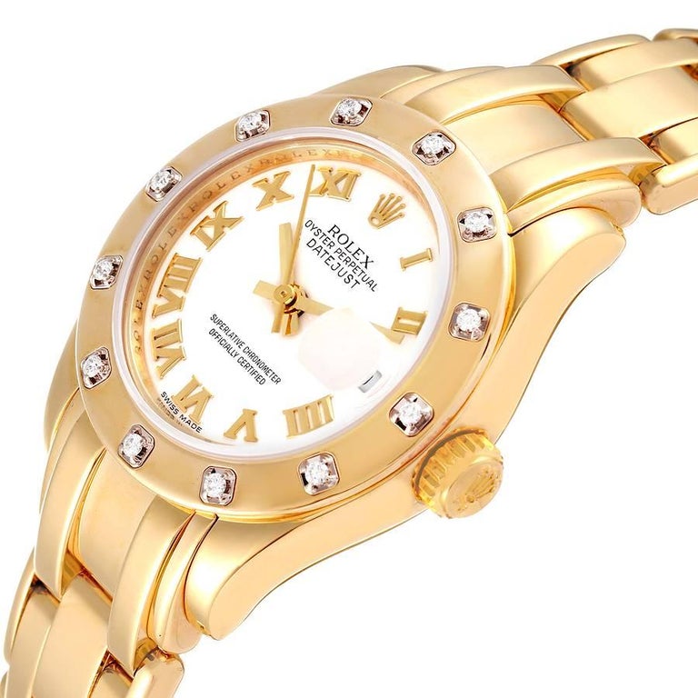 Rolex Pearlmaster Yellow Gold White Dial Diamond Ladies Watch 80318 Box ...
