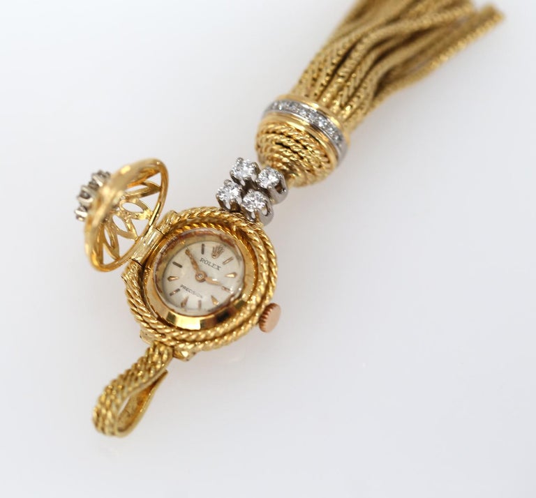 Rolex Pendant Watch 18K Gold Diamonds Signed, 1955 For Sale at 1stDibs