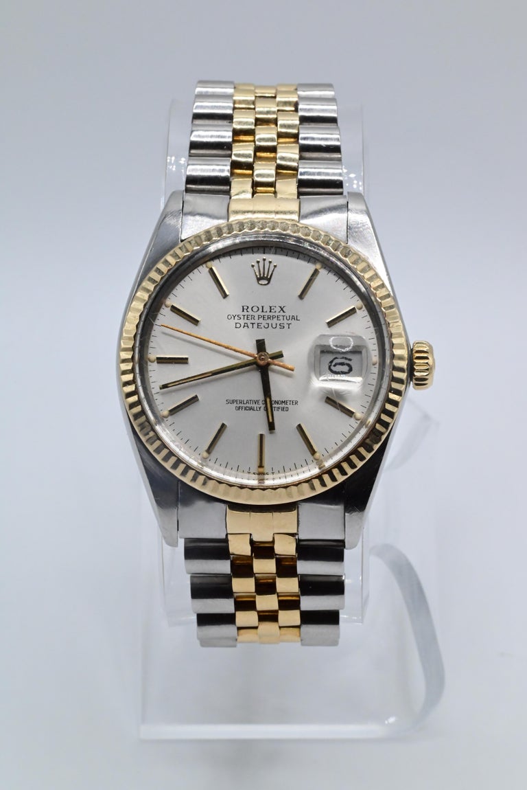 Rolex Perpetual Oyster Two Tone Watch Silver Dial For Sale at 1stDibs