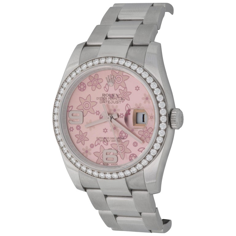 Rolex Pink Flowers Stainless Steel Datejust Automatic Wristwatch Ref ...
