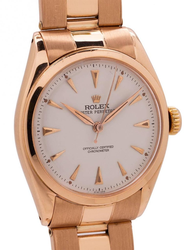Rolex Pink Gold Oyster Perpetual Self Winding Wristwatch Ref 6084 ...