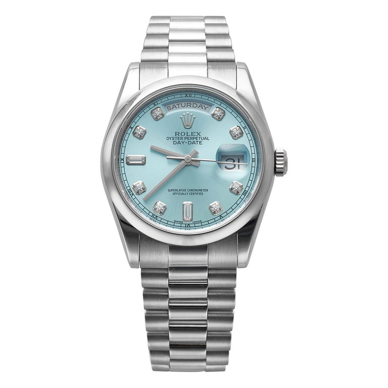 Rolex Platinum Day Date Ice Blue Diamond Dial at 1stDibs