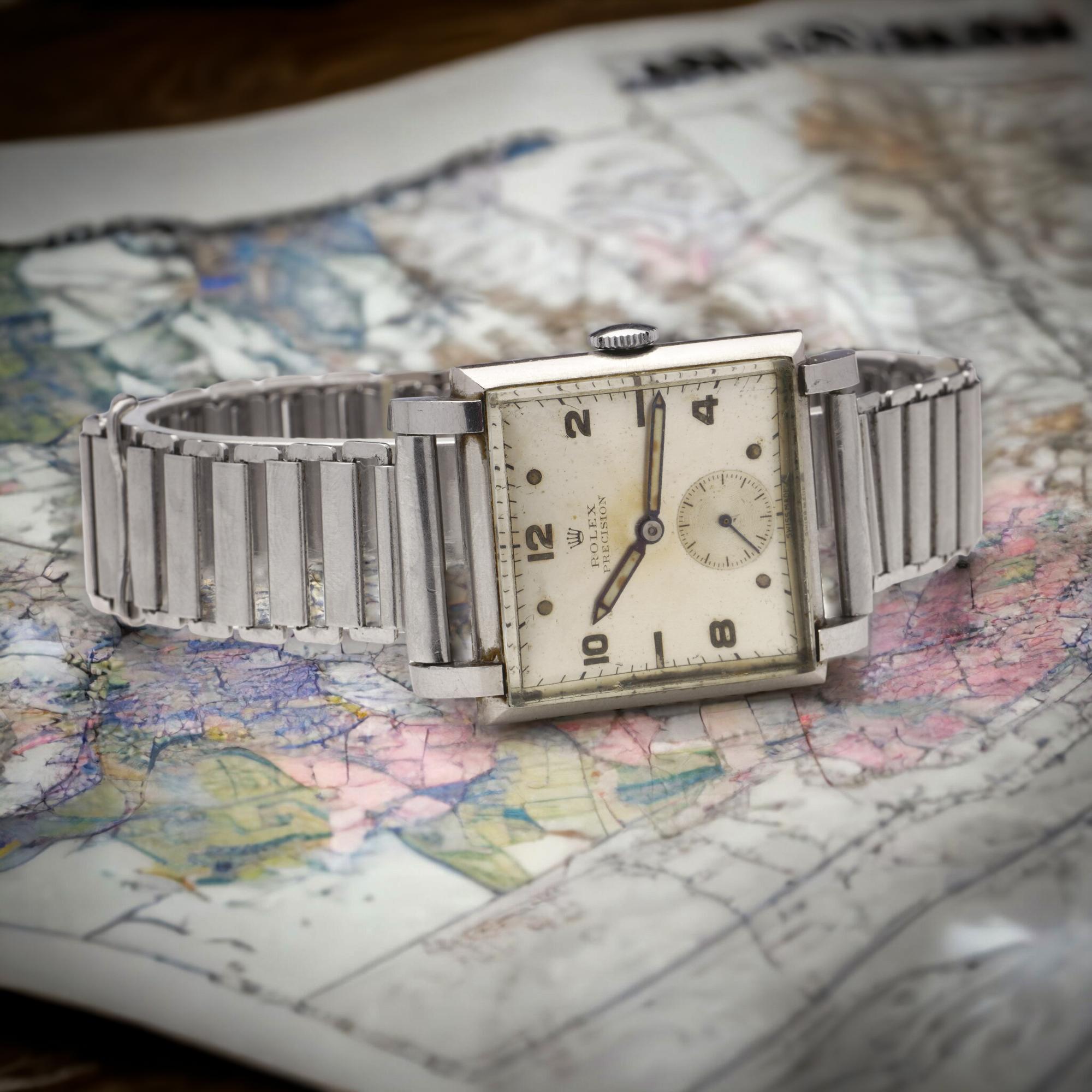 Rolex Precision Post-War Square shaped Stainless Steel men's wristwatch ...