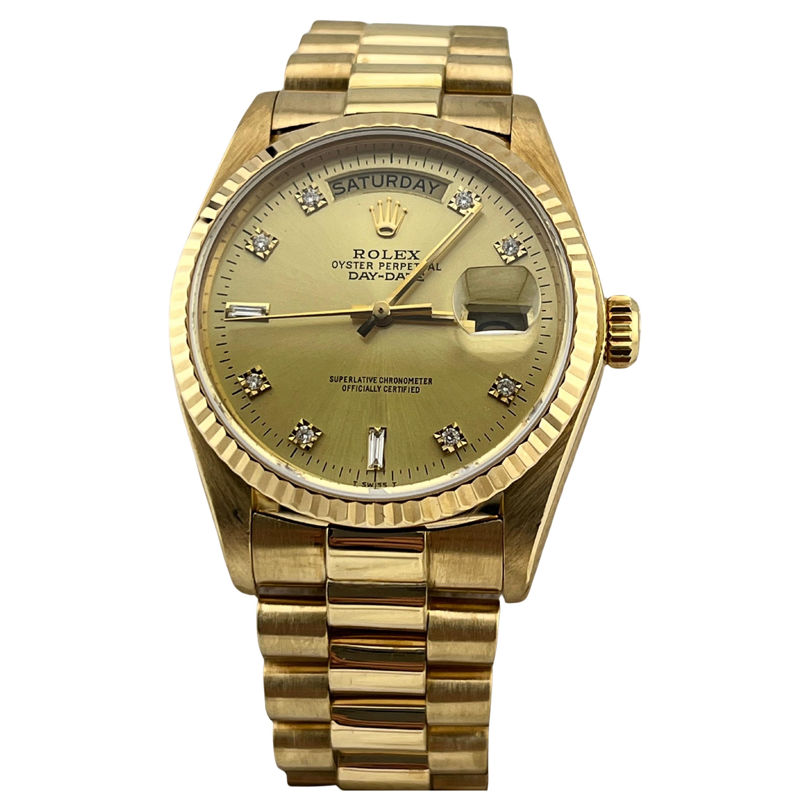 Rolex President Day Date 18038 Champagne Linen Dial 18K Yellow Gold Box ...