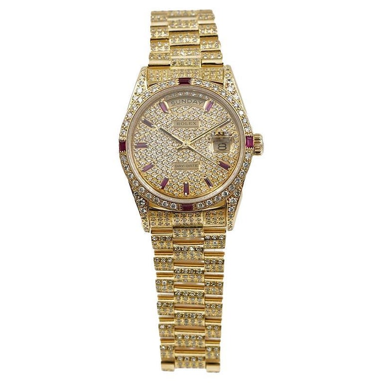 Rolex President 18238 Custom Diamonds and Rubies Day-Date 18k Yellow ...