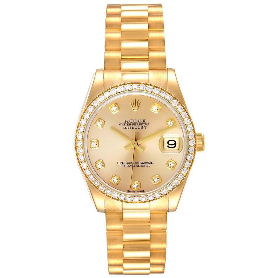 Rolex President 31 Midsize Yellow Gold Diamond Watch 178288 For Sale at ...