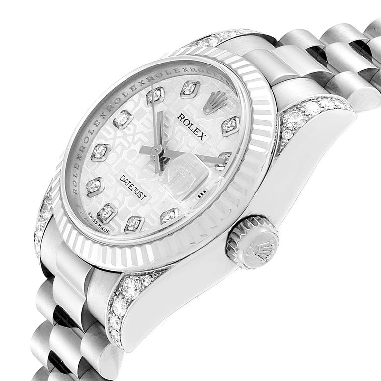 Rolex President Crown Collection White Gold Diamond Ladies Watch 179239 ...