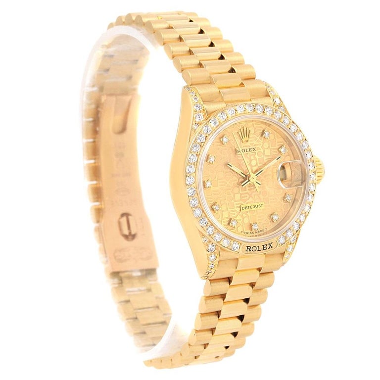 Rolex President Crown Collection Yellow Gold Diamond Ladies Watch 69158 ...