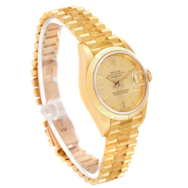 Rolex President Datejust 18K Yellow Gold Bark Finish Watch 69278 Papers ...
