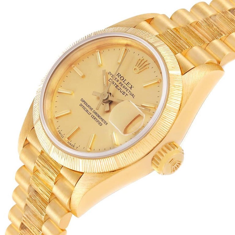 Rolex President Datejust 18K Yellow Gold Bark Finish Watch 69278 Papers ...