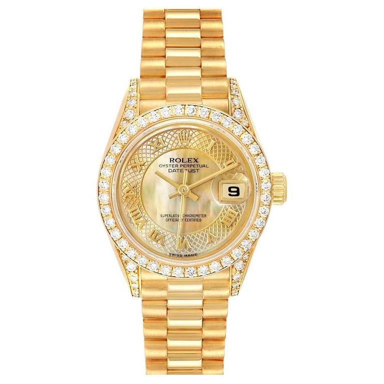 Rolex President Datejust Yellow Gold MOP Diamond Watch 69238 Box Papers ...