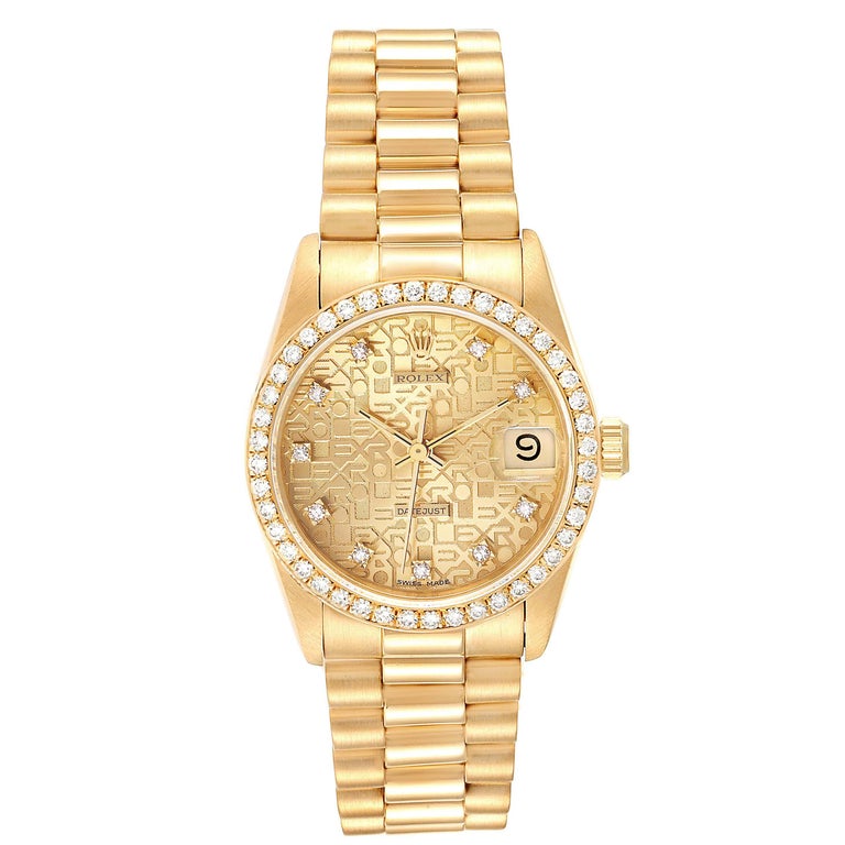 Rolex President Datejust 31 Midsize Yellow Gold Diamond Ladies Watch ...