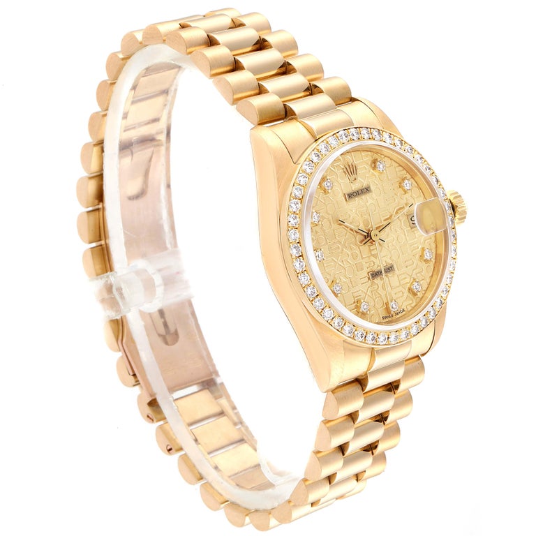 Rolex President Datejust 31 Midsize Yellow Gold Diamond Ladies Watch ...