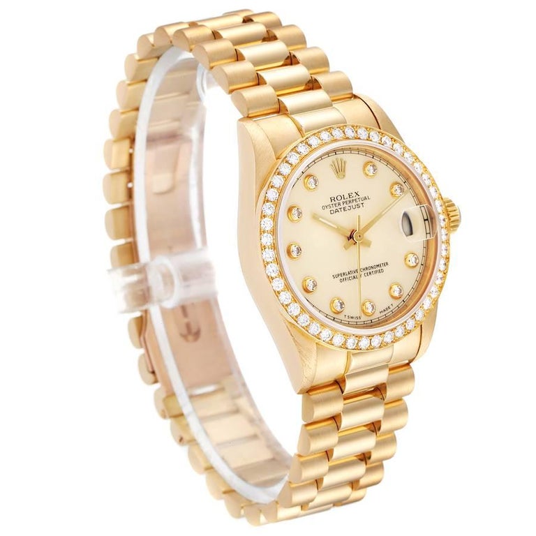 Rolex President Datejust 31 Midsize Yellow Gold Diamond Ladies Watch ...
