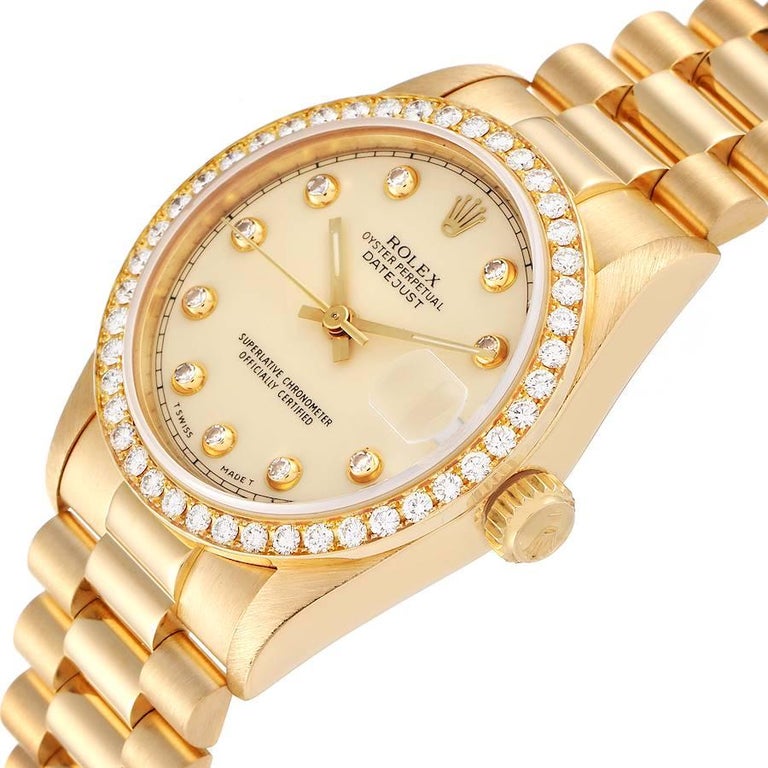 Rolex President Datejust 31 Midsize Yellow Gold Diamond Ladies Watch ...