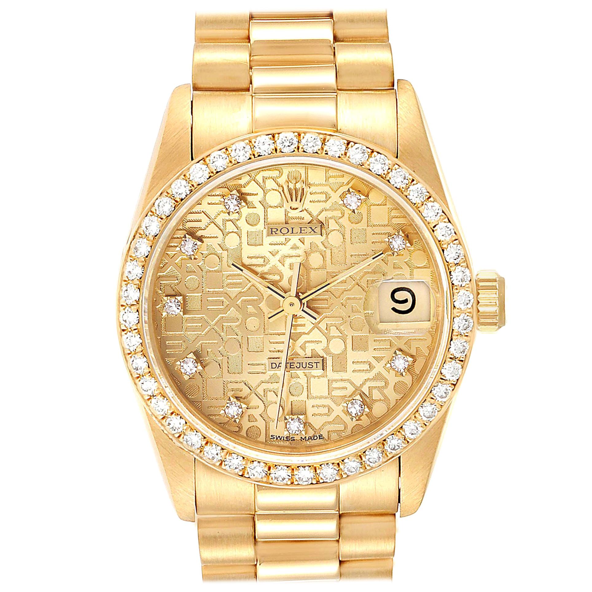 Rolex President Datejust 31 Midsize Yellow Gold Diamond Ladies Watch ...