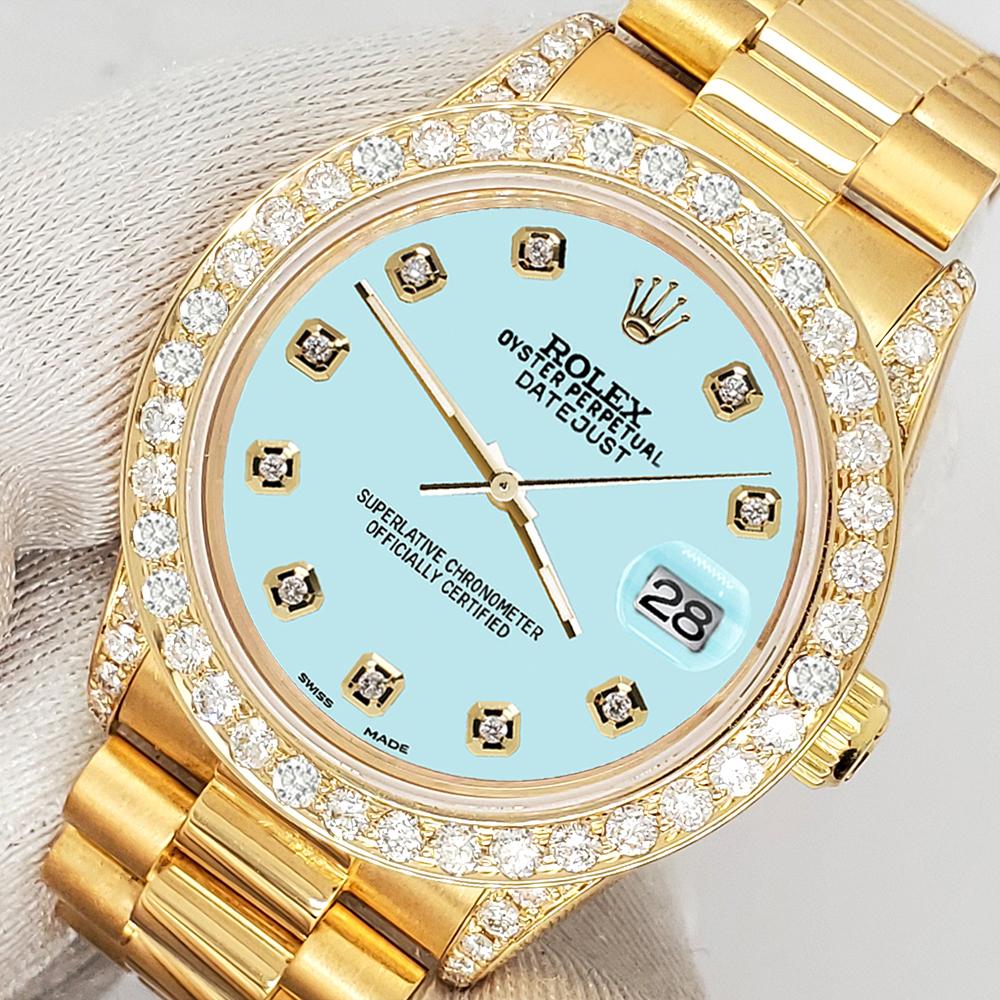 Rolex President Datejust 31mm 2.3CT Diamond Bezel/Lugs/Aqua Blue Dial ...