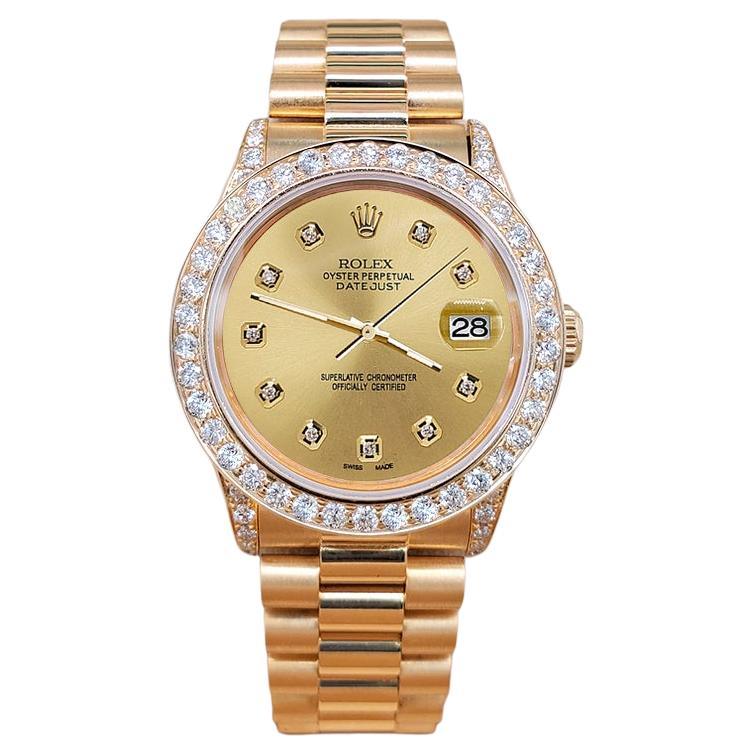 Rolex President Datejust 31mm 2.3CT Diamond Bezel/Lugs/Yellow Dial Gold ...