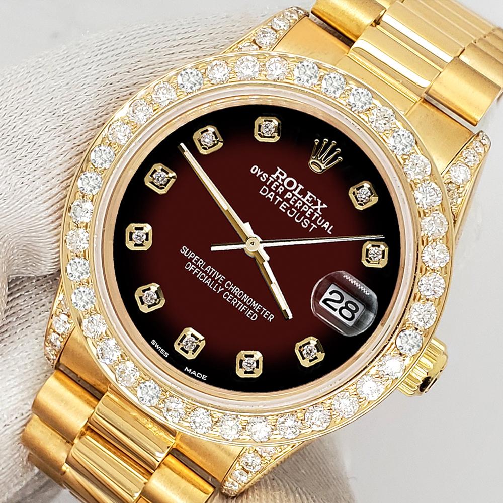 Rolex President Datejust 31mm 2.3CT Diamond Bezel/Lugs/Maroon Vignette ...