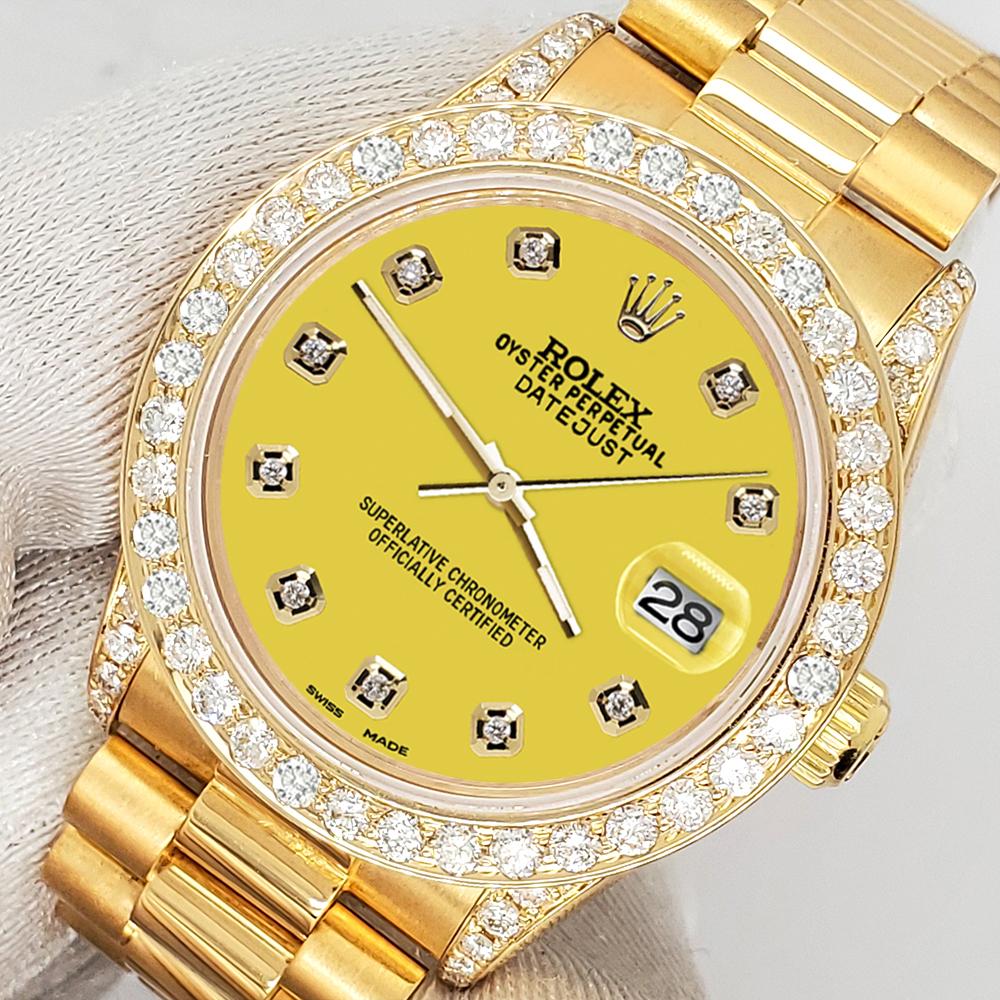 Rolex President Datejust 31mm 2.3CT Diamond Bezel/Lugs/Yellow Dial Gold ...