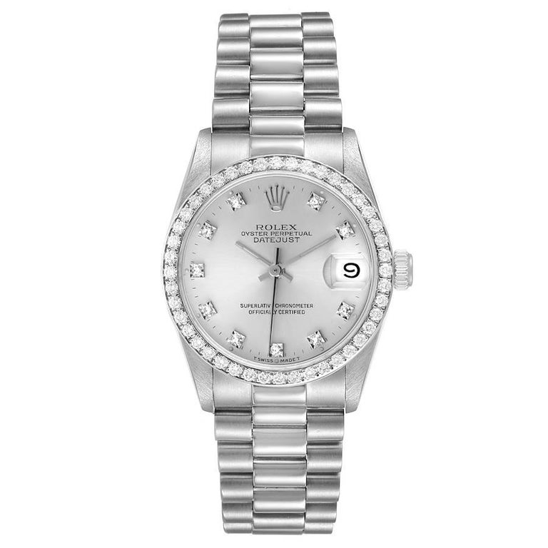 Rolex President Datejust Midsize 31 Platinum Diamond Watch 68286 Box ...