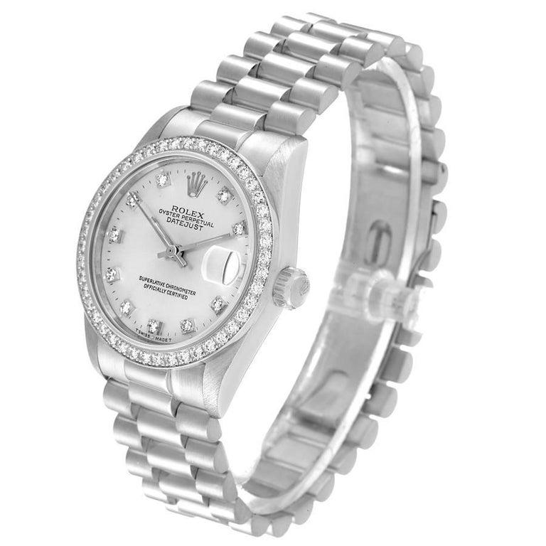 Rolex President Datejust Midsize 31 Platinum Diamond Watch 68286 Box ...
