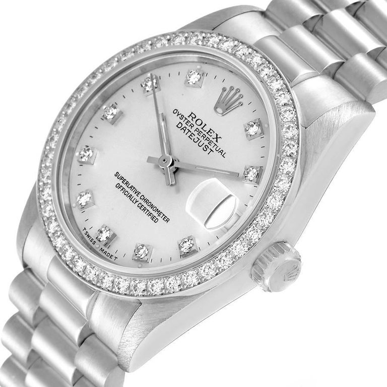 Rolex President Datejust Midsize 31 Platinum Diamond Watch 68286 Box ...