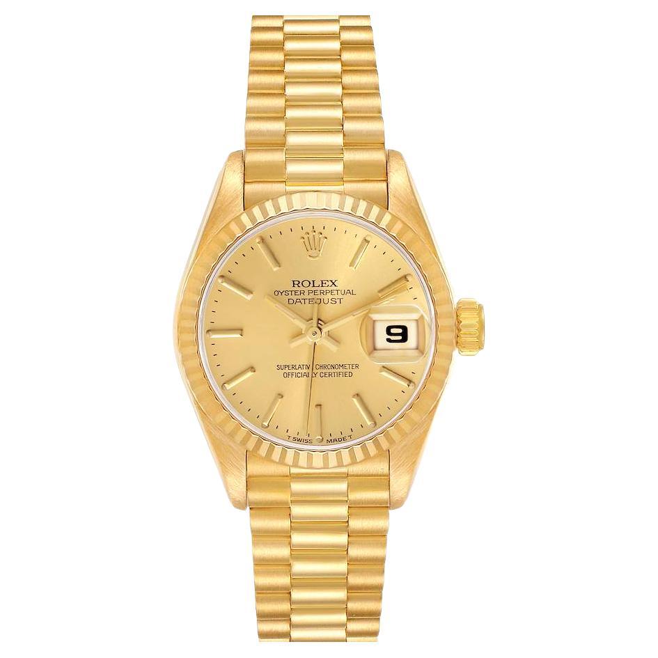 Rolex President Yellow Gold String Dial Diamond Ruby Ladies Watch 69068 ...