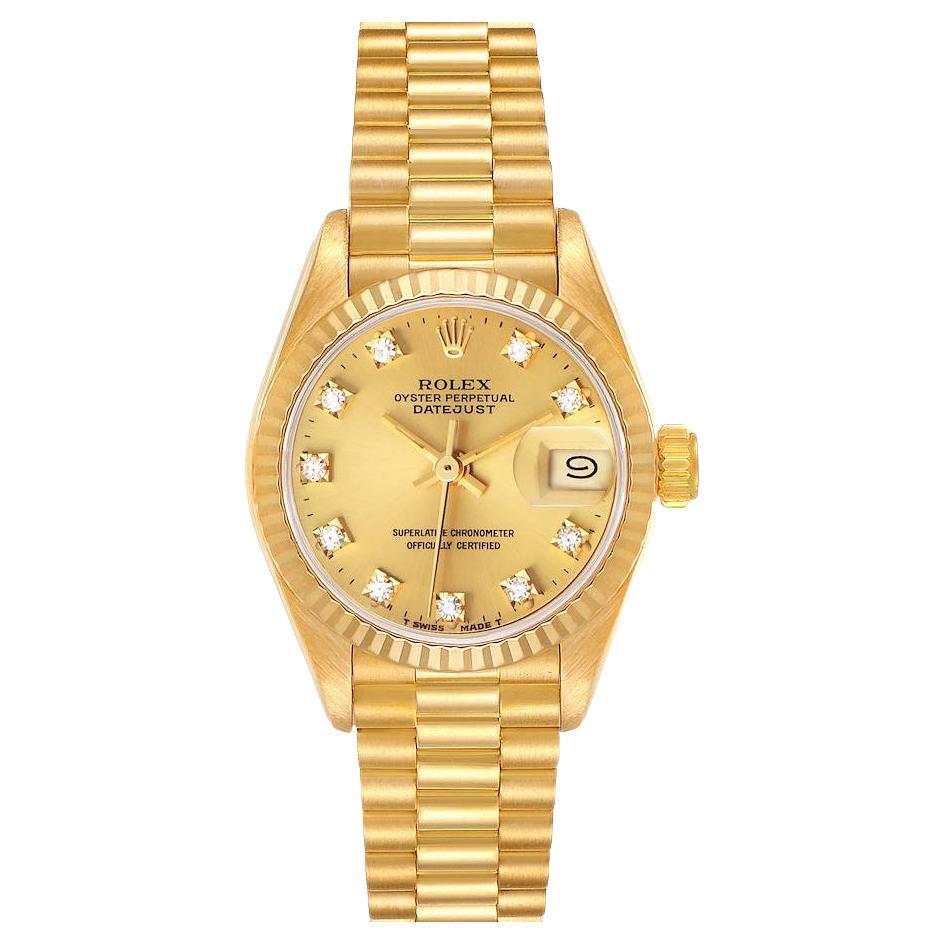 Rolex Ladies Yellow Gold Diamond Dial Datejust Wristwatch Ref 69178 For ...