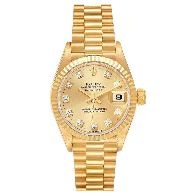 Rolex Montre President Datejust en or jaune avec cadran en diamants ...