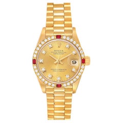 Rolex Ladies President Diamond Ruby Gold Watch at 1stDibs | rolex lady ...