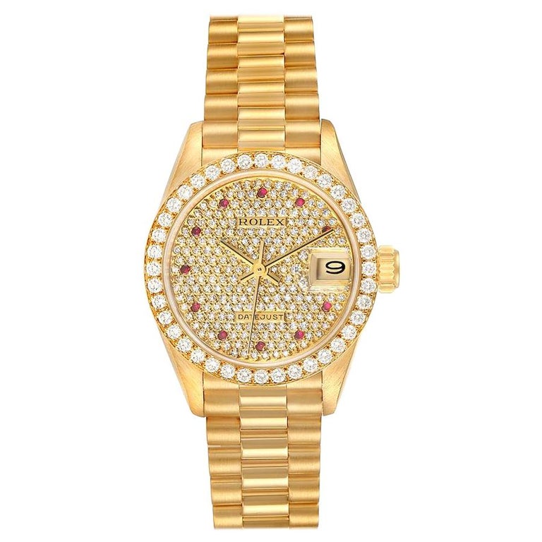 Rolex President Datejust Yellow Gold Diamond Ruby Ladies Watch 69138 ...