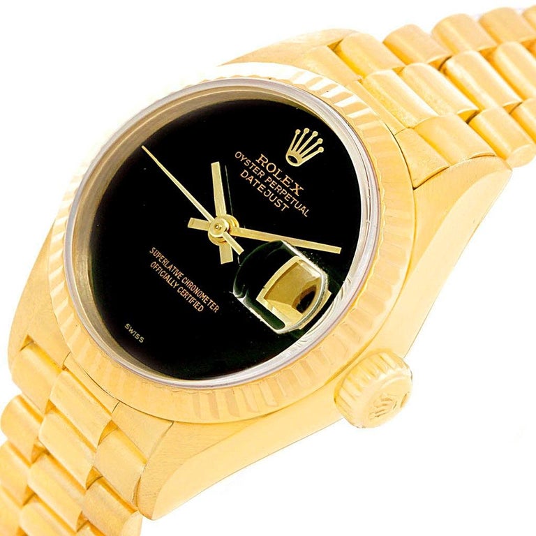 Rolex President Datejust Yellow Gold Onyx Dial Ladies Watch 69178 For ...